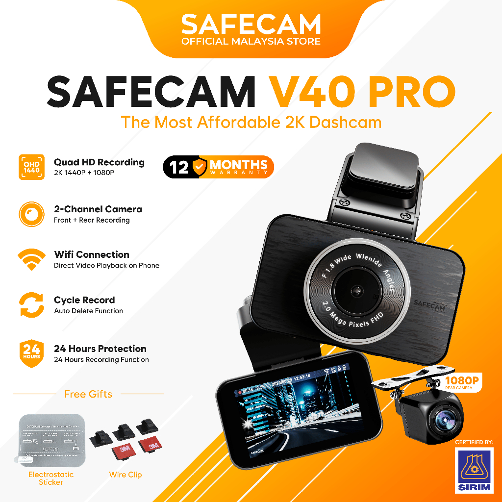 SAFECAM V40 PRO 2K Dual-Channel Dashcam 1440P Front + FHD 1080P Rear ...