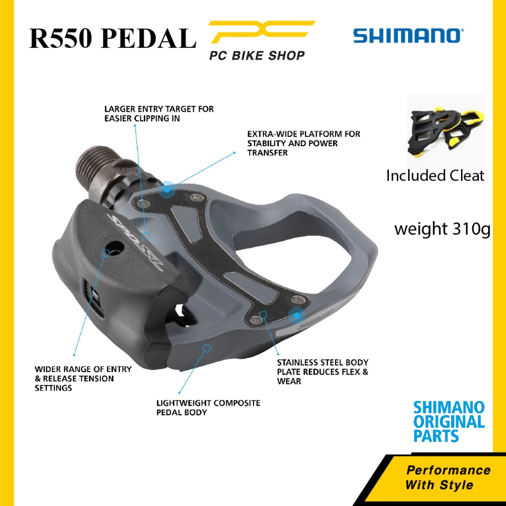 SHIMANO PD-R550 Pedal Performance Road Easy Entry and Release Clipless Entry Lever Bike Warranty ...