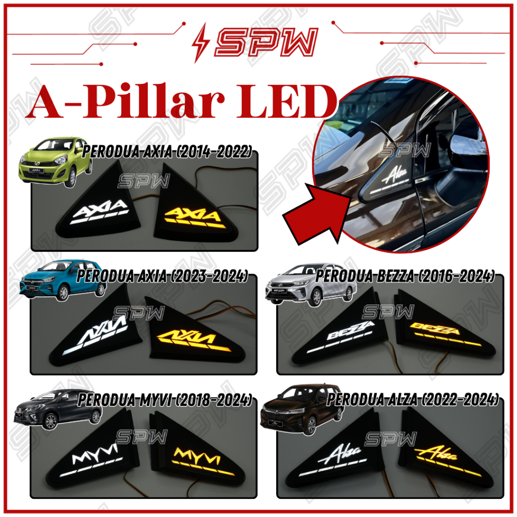 Perodua Axia Myvi Bezza Alza A-Pillar LED Front Side Mirror Daylight ...