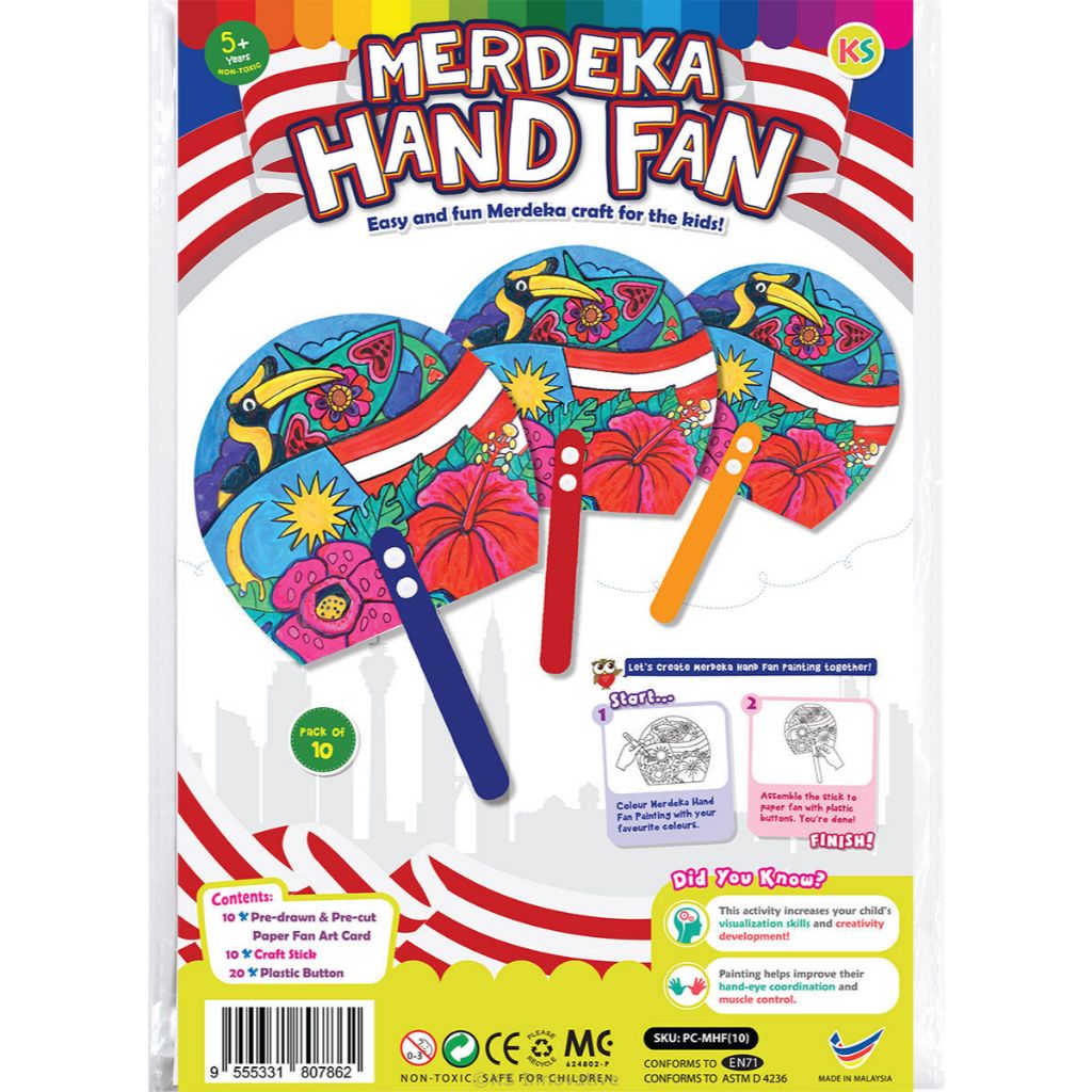 Merdeka Paper Fan - DIY Coloring Fan Pack of 10 National Day Art ...