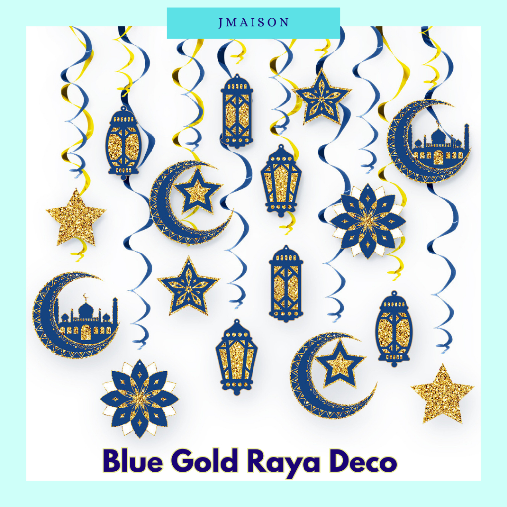 JMAISON Raya Decoration 2025 Ramadan Blue Gold Paper Pendant Party Deco ...
