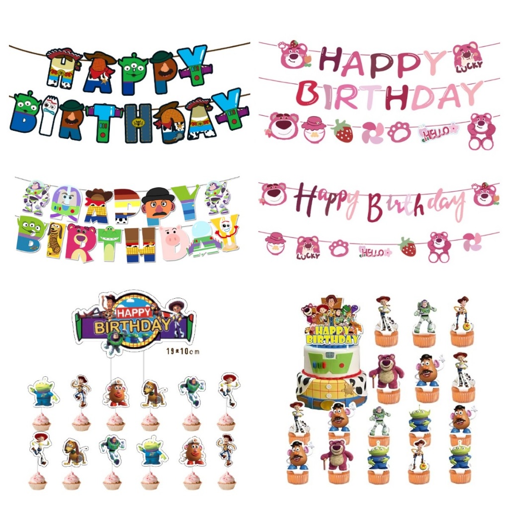 Toy Story Themed Birthday Banner Cake Topper Buzz Lightyear Woody Lotso ...