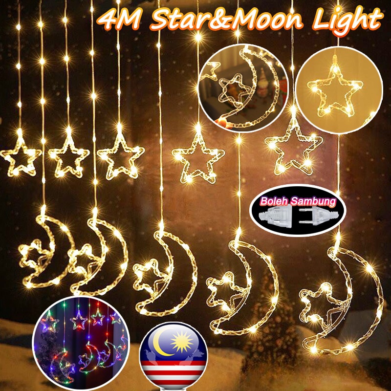 Lampu raya 5Meter Star Moon Lights LED outdoor Waterproof Curtain Lamp ...