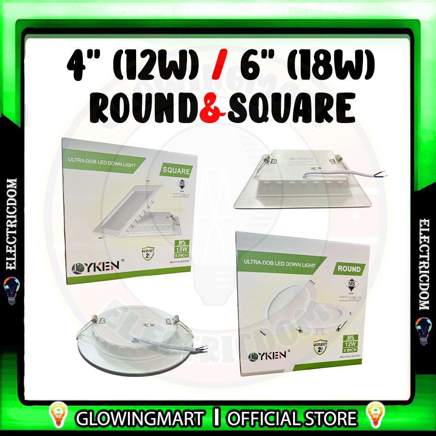 LYKEN 12w / 18w LED Downlight Panel Recessed Round & Square Daylight ...