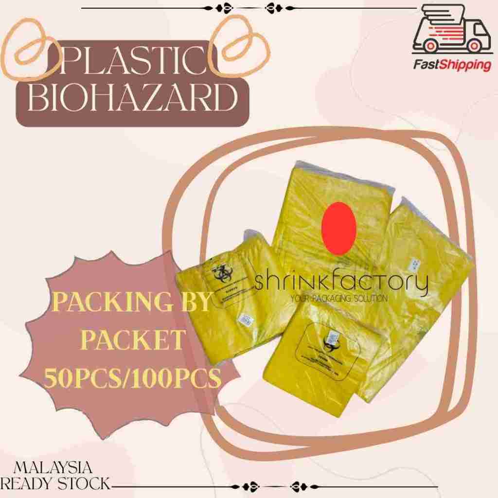 50PCS/100PCS Biohazard Bag for Clinical Waste Yellow Plastic Bag (5L ...