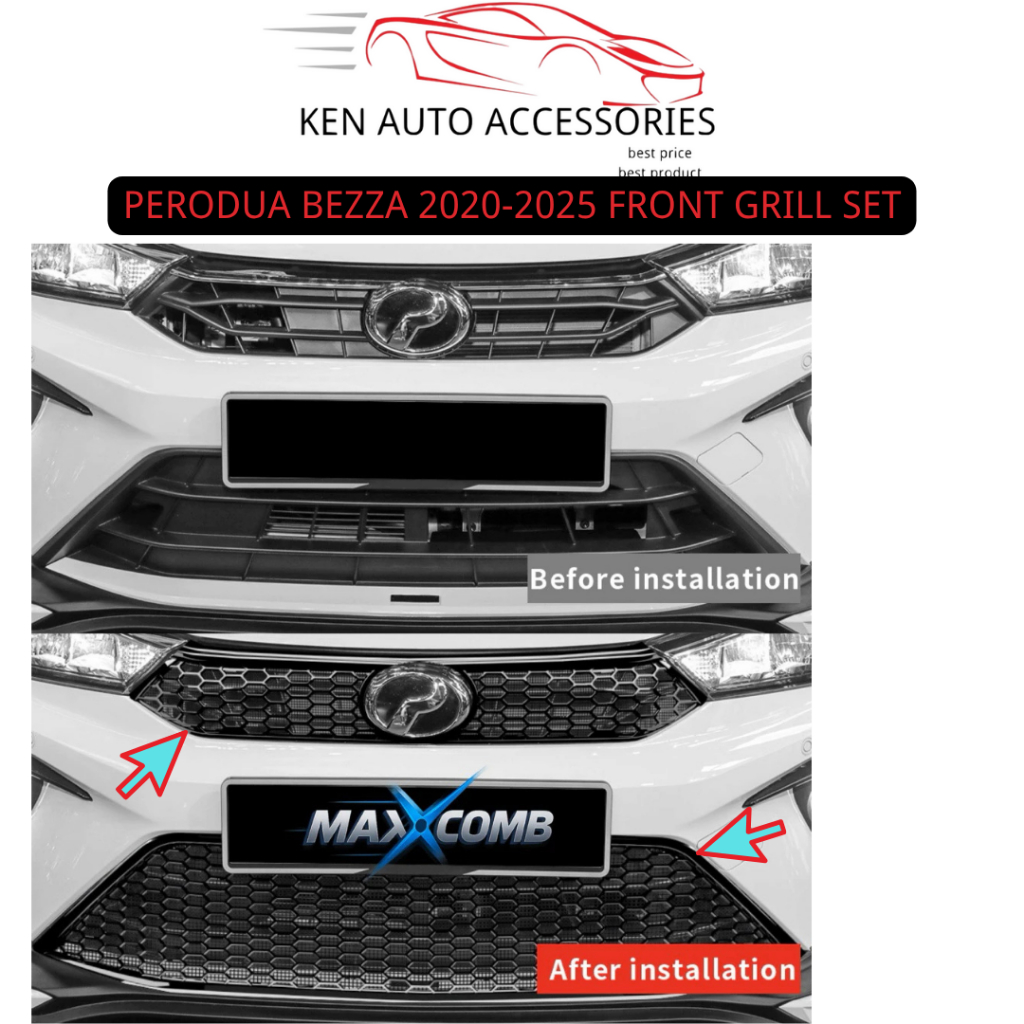 PERODUA BEZZA 2020-2025 FRONT GRILL HONEYCOMB COVER GLOSSY BLACK FORGED ...