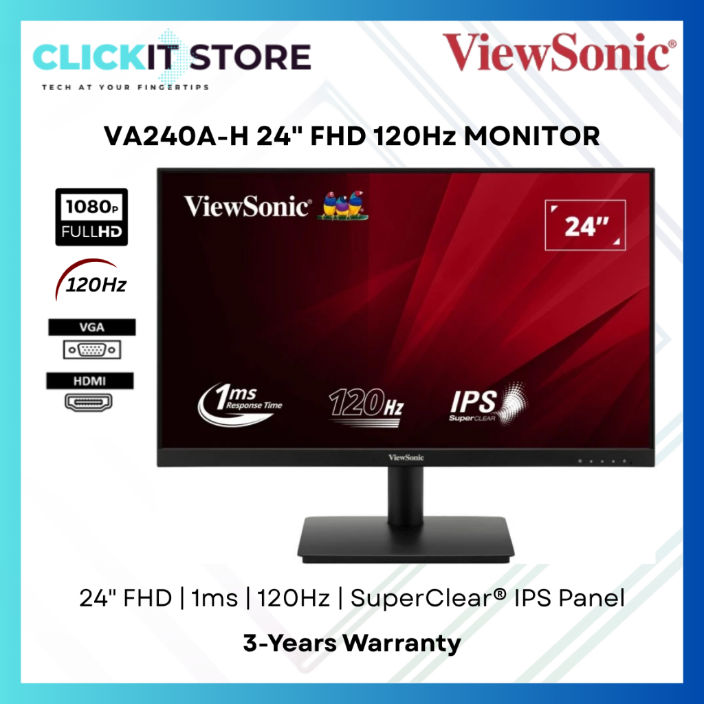 VIEWSONIC 24" VA240A-H FHD Monitor 120Hz Fast 1ms Response Time ...