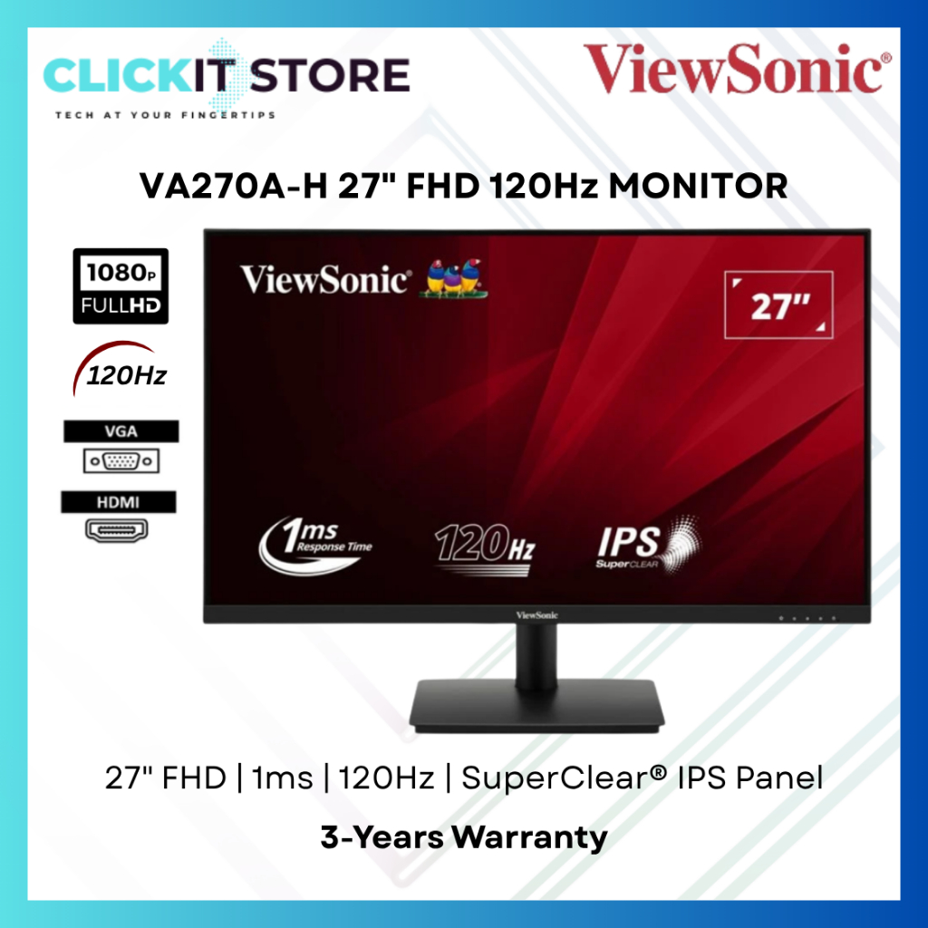 VIEWSONIC 27" VA270A-H FHD IPS Monitor 120Hz 1ms HDR10 IPS Panel (HDMI ...