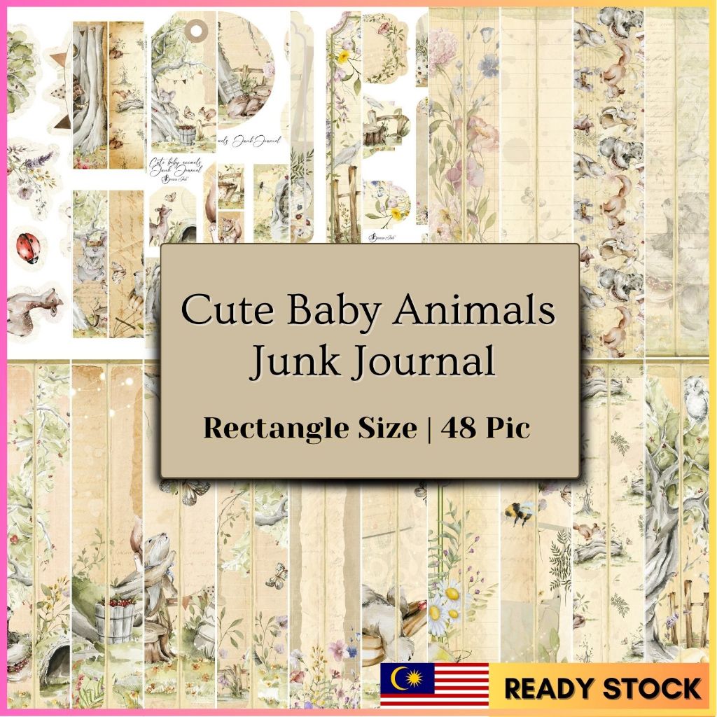 48 Vintage Cute Baby Animal Paper DIY Collage Junk Journal Planner ...