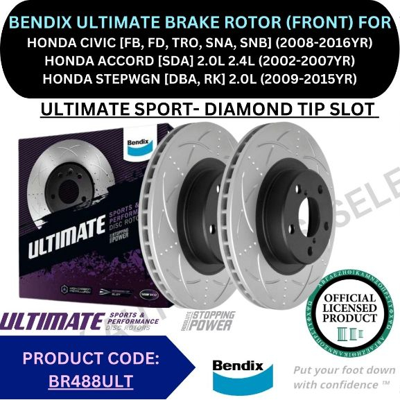 BENDIX ULTIMATE DISC BRAKE ROTOR (FRONT) FOR HONDA CIVIC [FB, FD] '08 ...