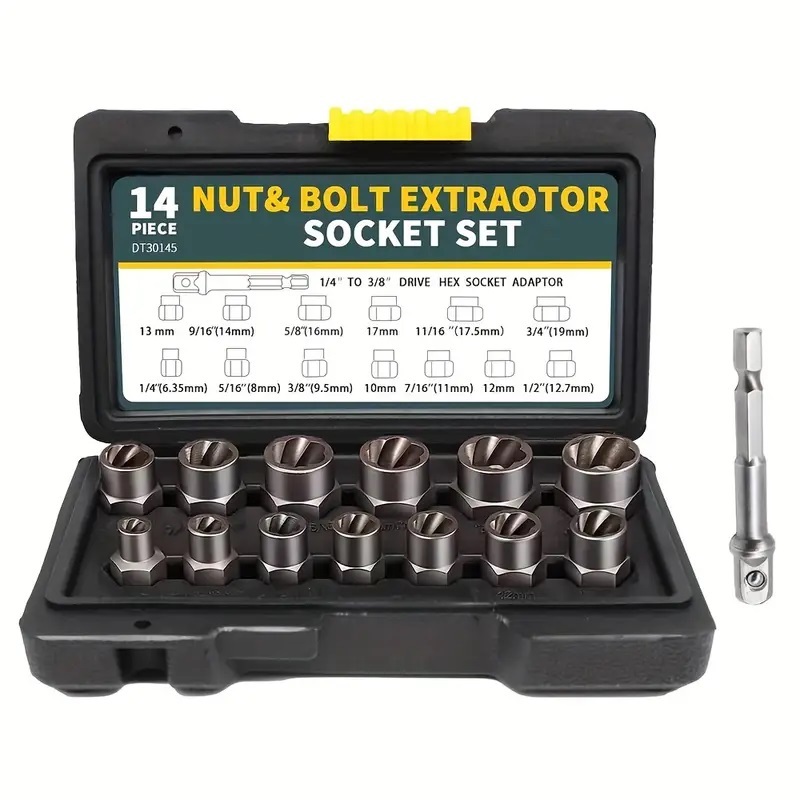 14PCS Impact Nut and Bolt Extractor Socket Set Damage Rust Screw Bolt Nut Remover Tools with 3/8 ...
