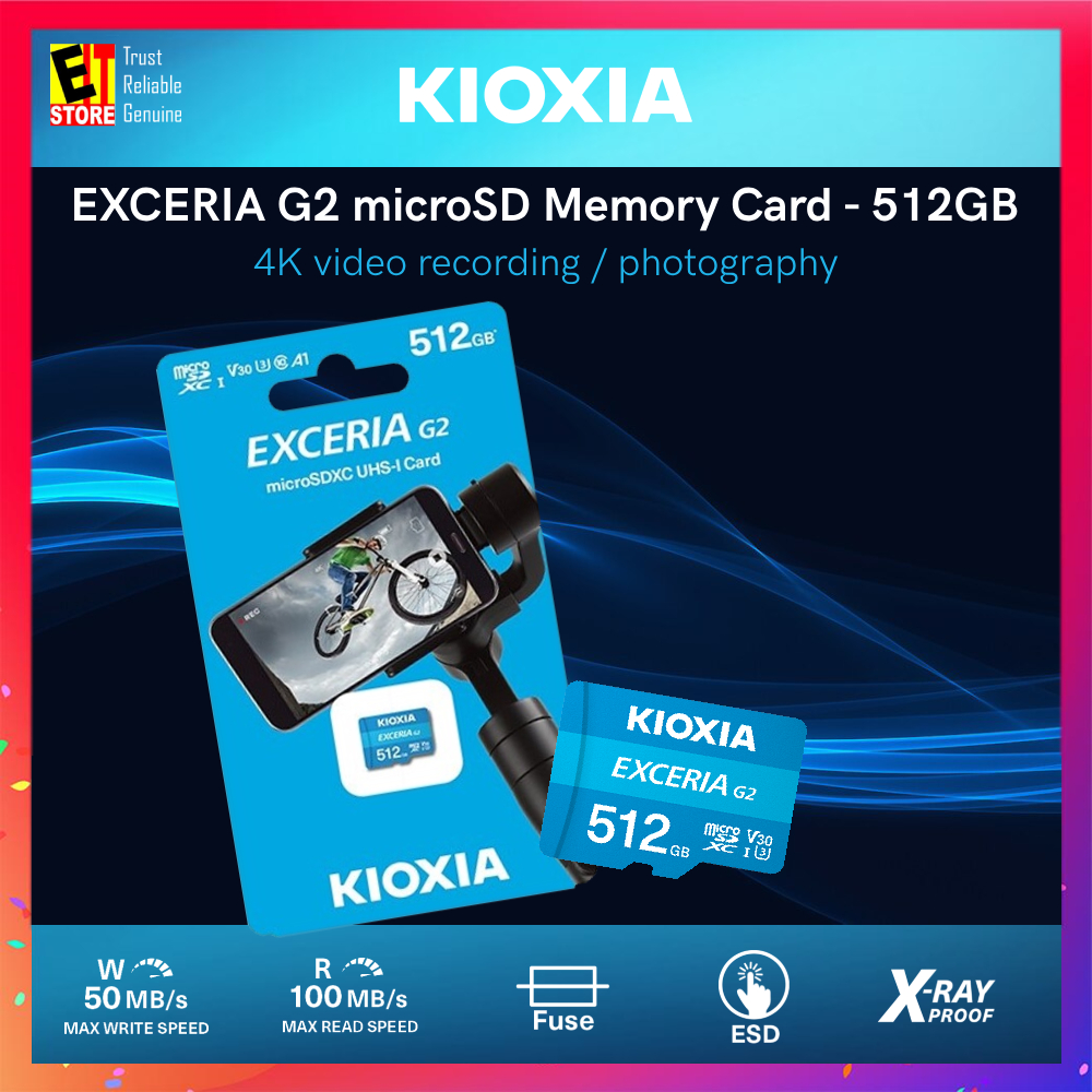 Kioxia EXCERIA G2 microSD Memory Card ( 512GB / R100/W50 / UHS-I / U3 / V30 / 5-year limited ...