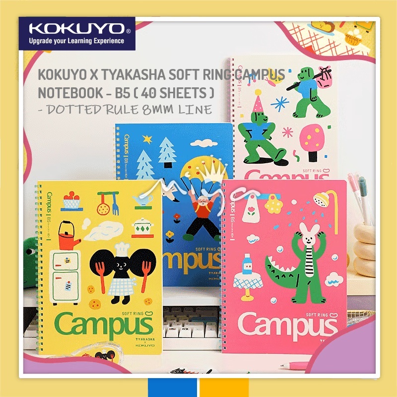 KOKUYO X TYAKASHA SOFT RING CAMPUS NOTEBOOK - B5 - DOTTED RULE 8MM LINE ( 40 SHEETS ) | Shopee ...
