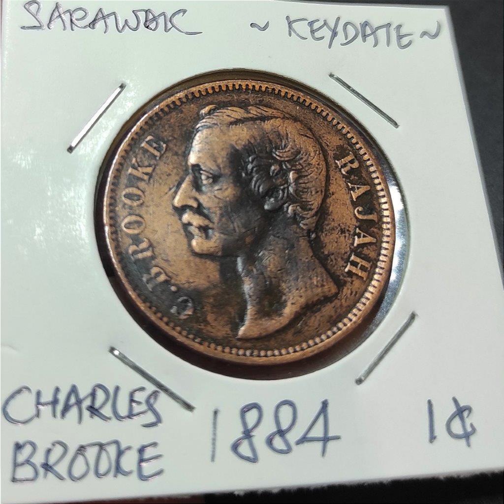 Sarawak Rajah Charles Brooke Old Copper Coin 1 Cent Year 1884 ( Keydate ...