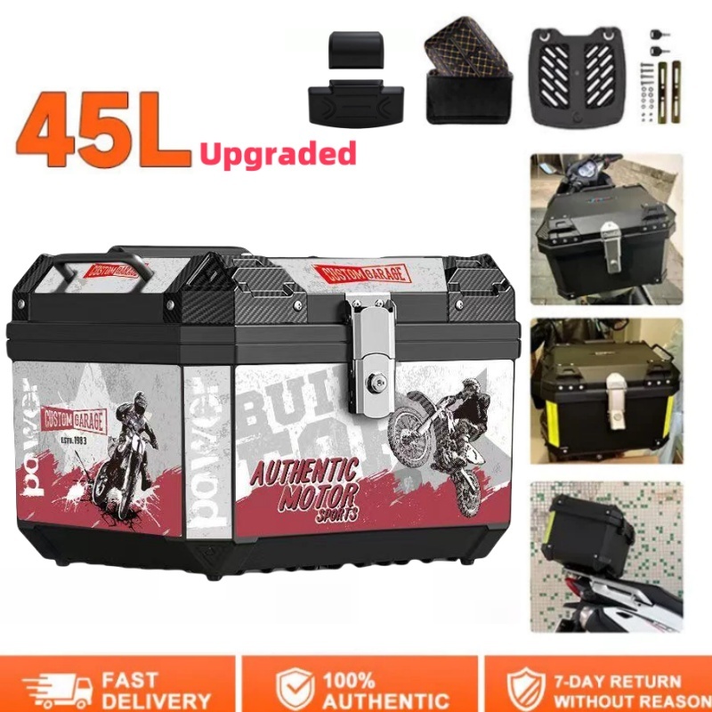 Motorcycle Top Box 45L Waterproof Rack Aluminum Safety Lock for Bicycle ...