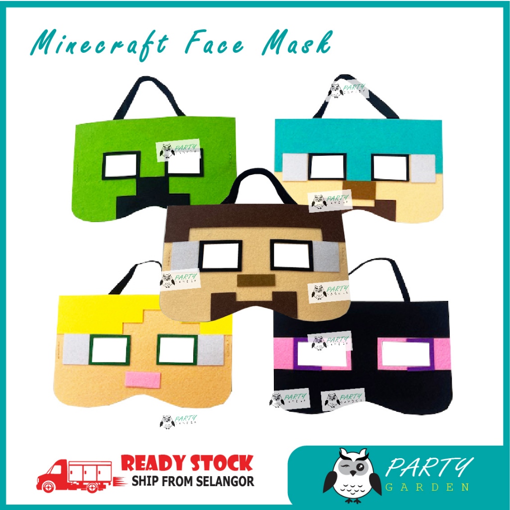 Minecraft face mask party games Steve Enderman Kai Alex Creeper boys ...