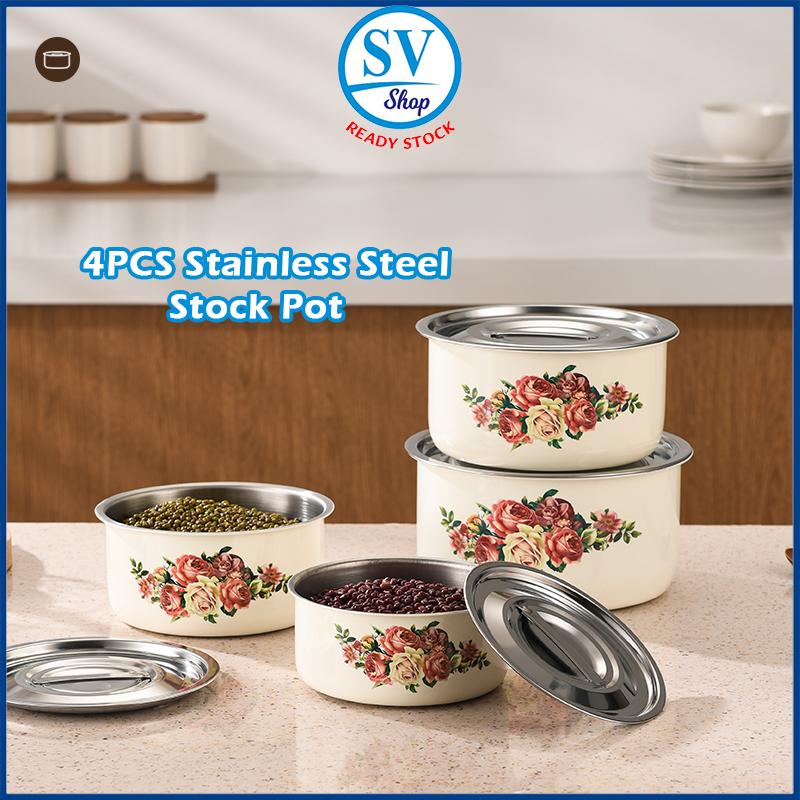 4 Piece Multifunctional Stainless Steel Pot With Lid Special Flower ...