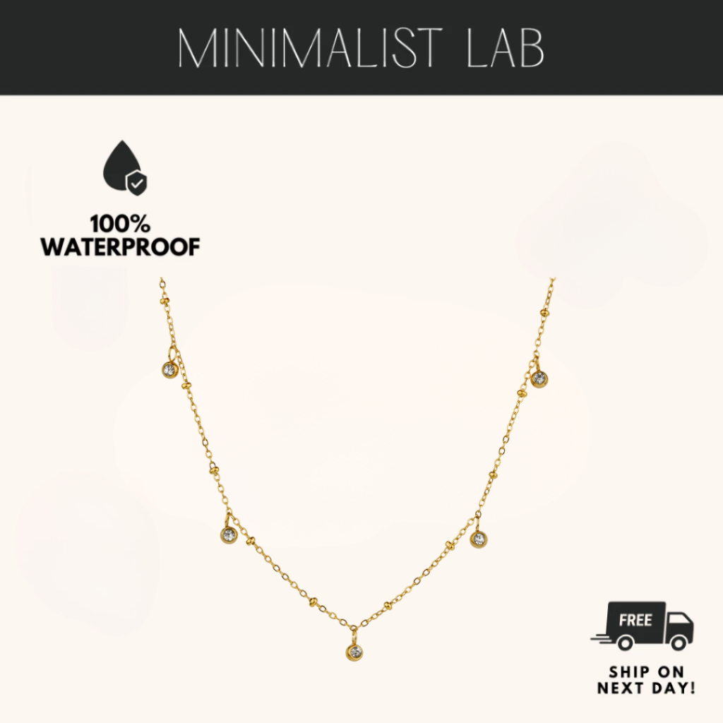 MINIMALIST LAB Diamond Charms Necklace Stainless Steel and Cubic ...