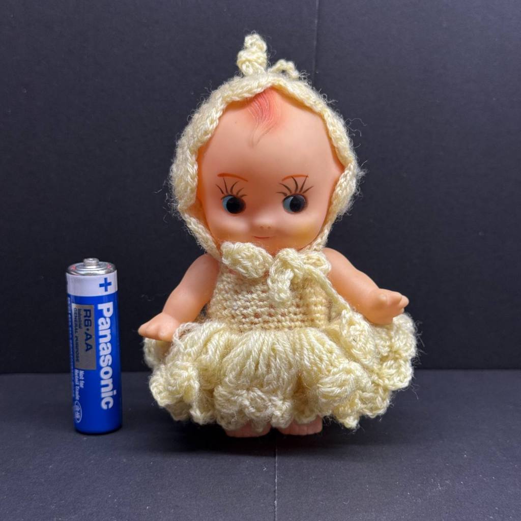Showa Vintage Retro Kewpie Doll Sofubi Hand-Knitted Dress Pastel Yellow ...