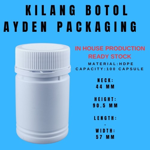 100 Capsules Round Container (White Colour) Botol Kosong untuk Ubat ...