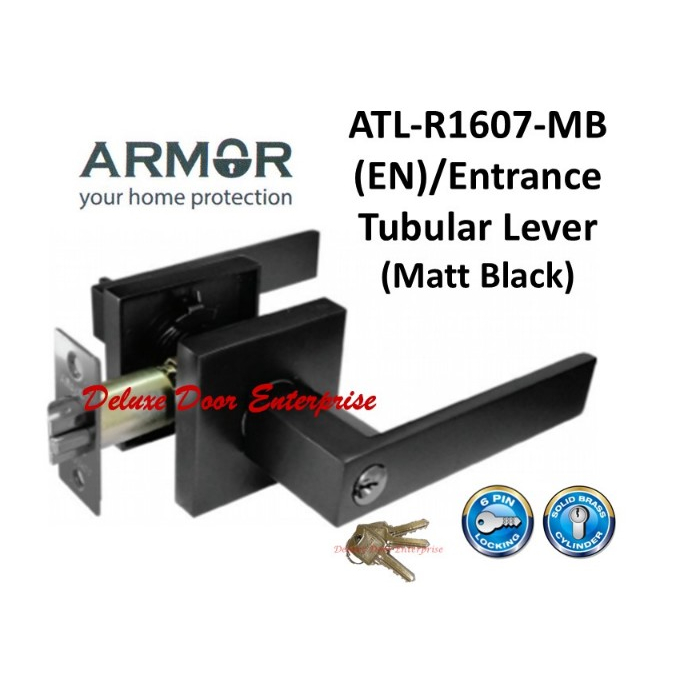 Armor Matt Black Tubular Lever ATL R1607 Door Lock Matte Black Tubular ...