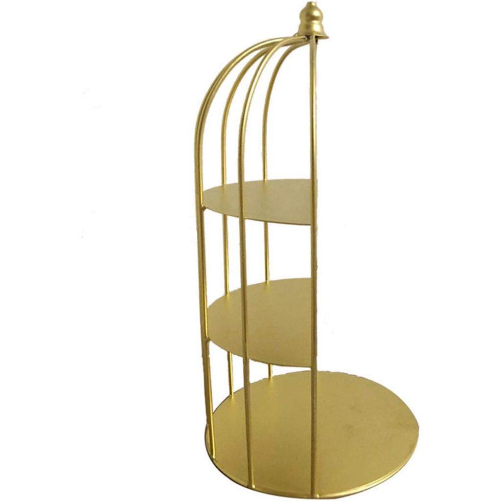 Three-layer gold cake stand, birdcage shape, iron cake display stand ...