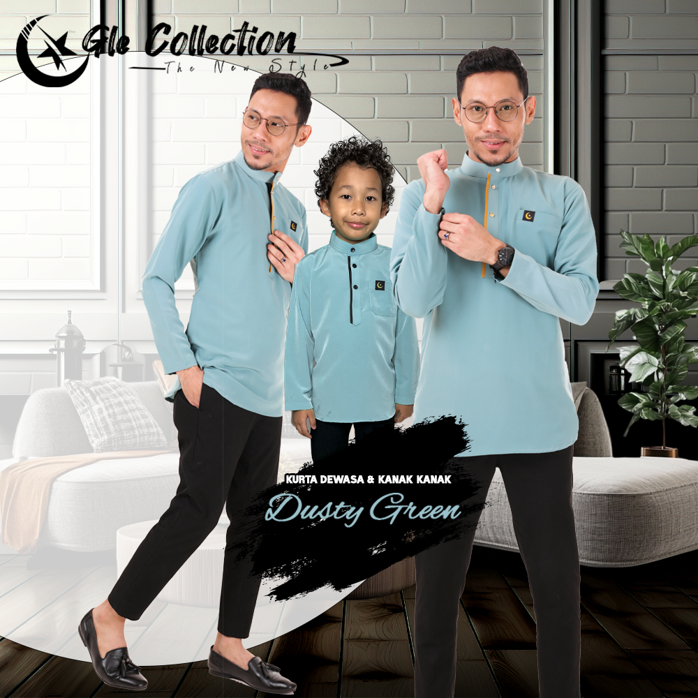 RAYA 2025 ! Kurta Dewasa & Kanak2 By GLE Collection 2025 Dusty Green ...