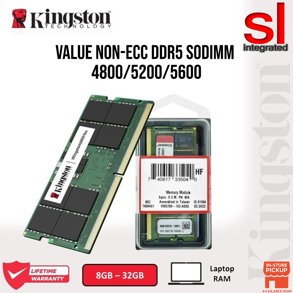 Kingston Value DDR5 Non-ECC SODIMM Laptop Ram -4800MHz/5200MHz/5600MHz ...
