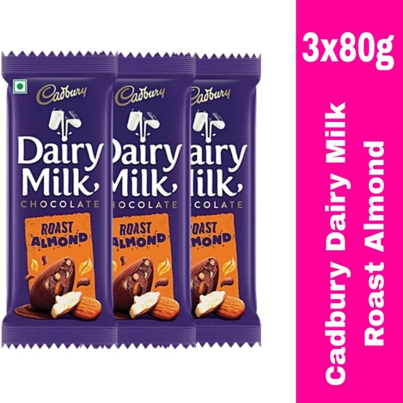 CADBURY Dairy Milk Roasted Almond Pack of 3x80g, 3x130g | Shopee ...