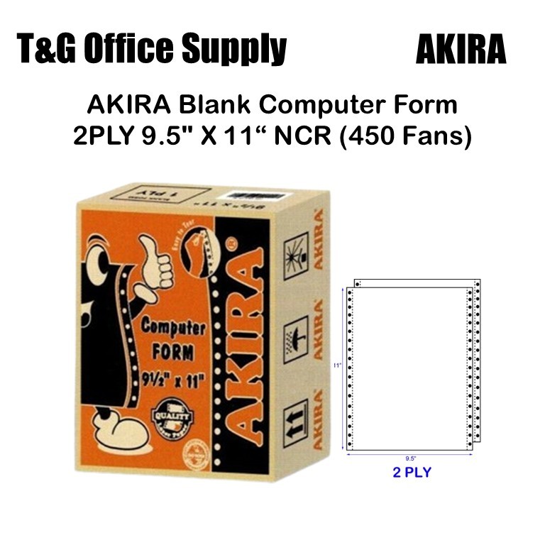 AKIRA 2 Ply 9.5'' X 11'' NCR Blank Computer Form (450 Fans/per Box ...