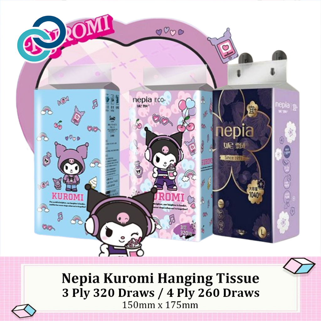 Nepia Kuromi Hanging Tissue 3Ply 320 Draws /4Ply 260 Draws Virgin Wood Pulp (1Bag) | Shopee ...