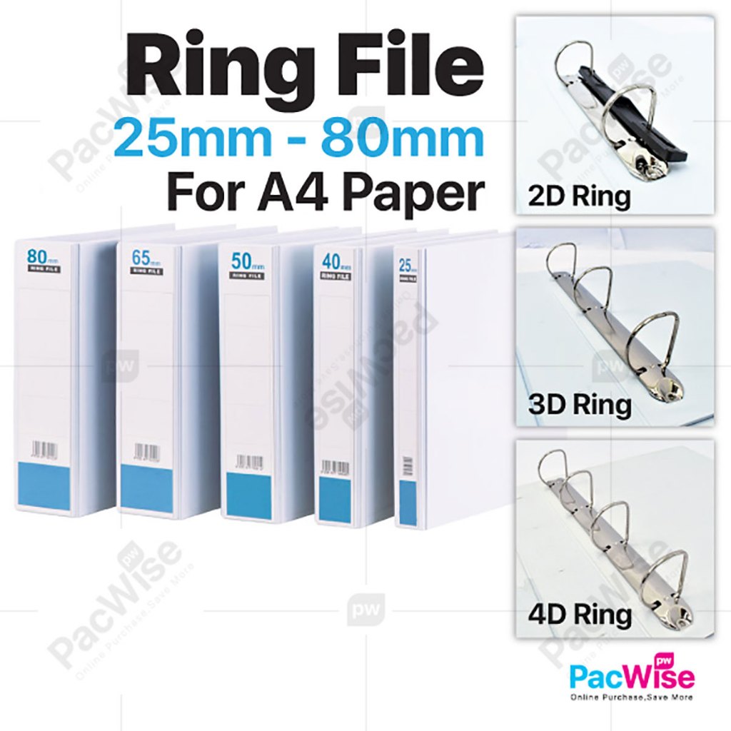 2D Ring File White PVC File A4 File /3D/4D Ring Binder/Fail Cincin PVC ...