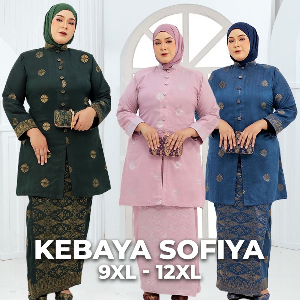 Plus Size 9XL-12XL Kebaya Sofia 100% Cotton Songket Tenun All Colours ...