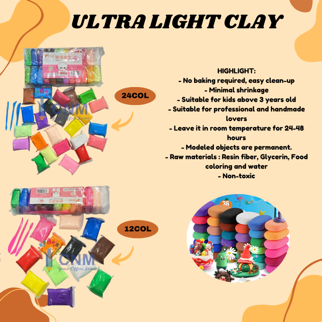 12/24 Colors Super Light Clay Set With Tools For Kids Non-Toxic DIY ...