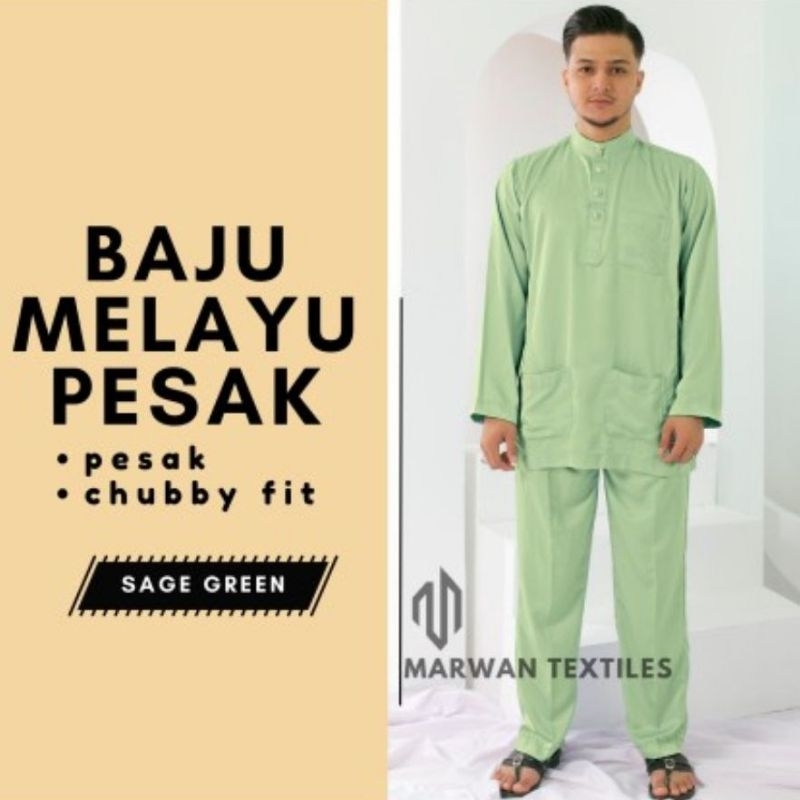 Baju Melayu Tradisional Pesak - SAGE GREEN (S - 4XL) | Shopee Philippines