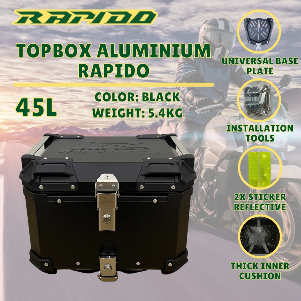 RAPIDO Motorcycle Top Box 45 Litre Aluminium Box Motor 37L 45L 55L ...
