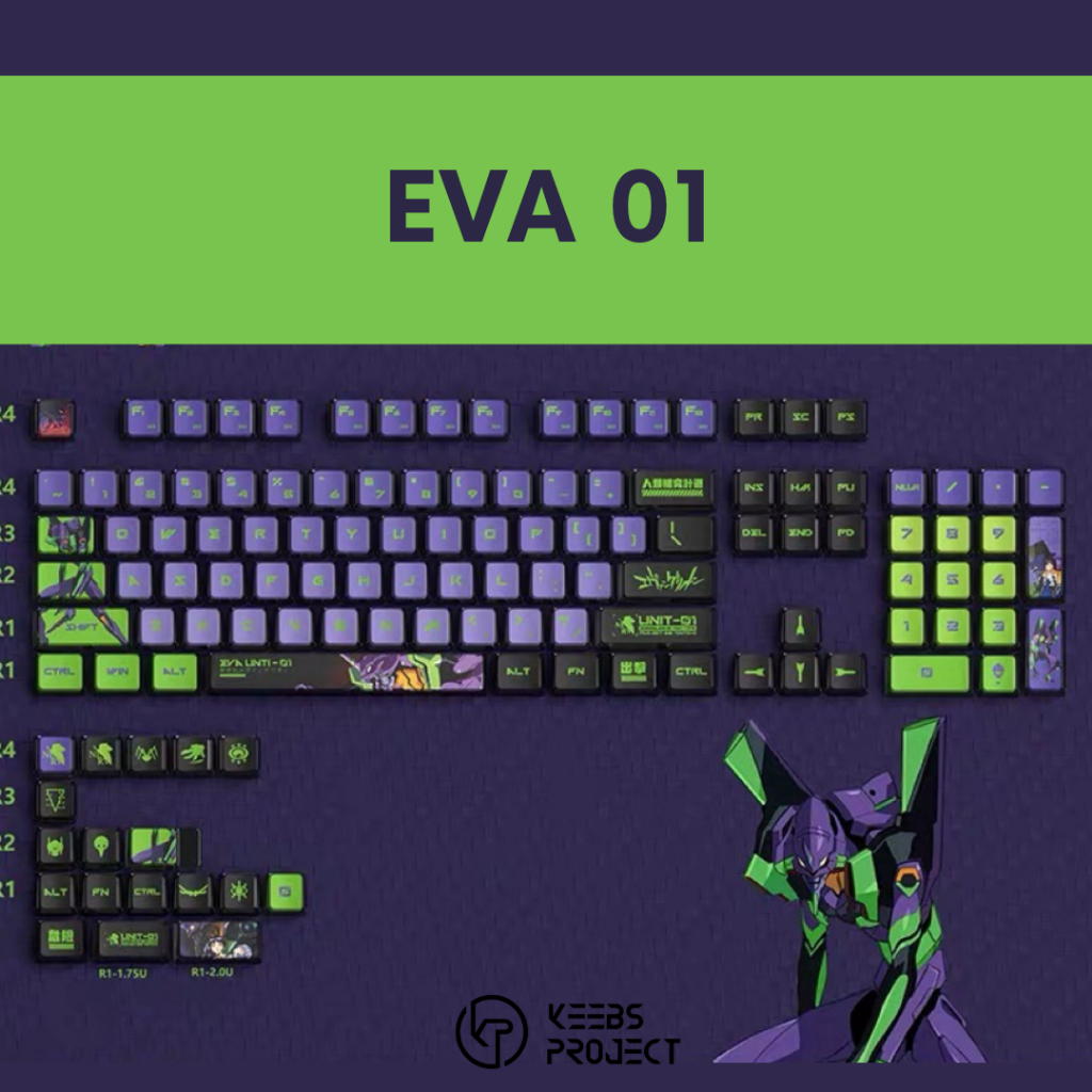 Eva 01 Evangelion Unit-01 MDA Profile Keycap Set – Side Shine PBT For ...