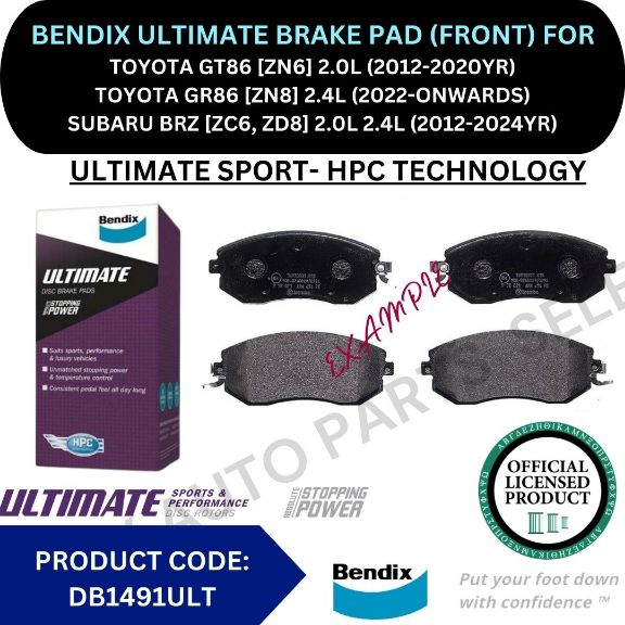 BENDIX ULTIMATE DISC BRAKE PAD (FRONT) FOR TOYOTA GT86 [ZN6] '12-20YR ...