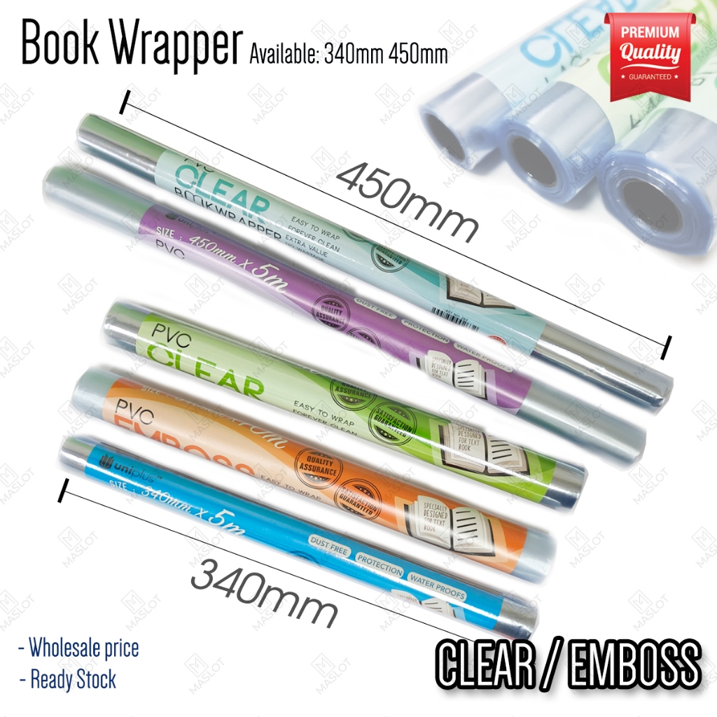 450mm PVC Book Cover Wrapper Roll CLEAR or EMBOSS / Pembalut Buku ...