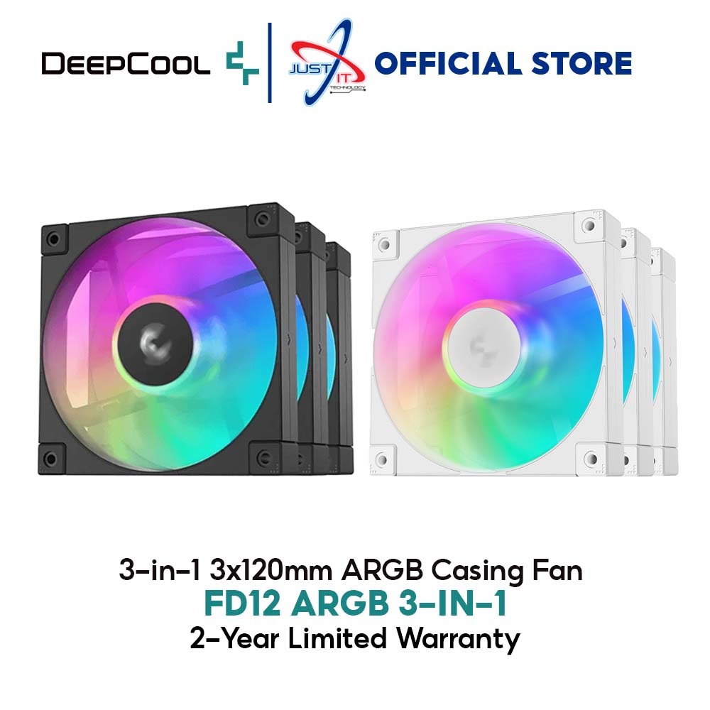 DEEPCOOL FD12 3-IN-1 3*120mm ARGB PWM CASING FAN - BLACK / WHITE | Shopee Philippines