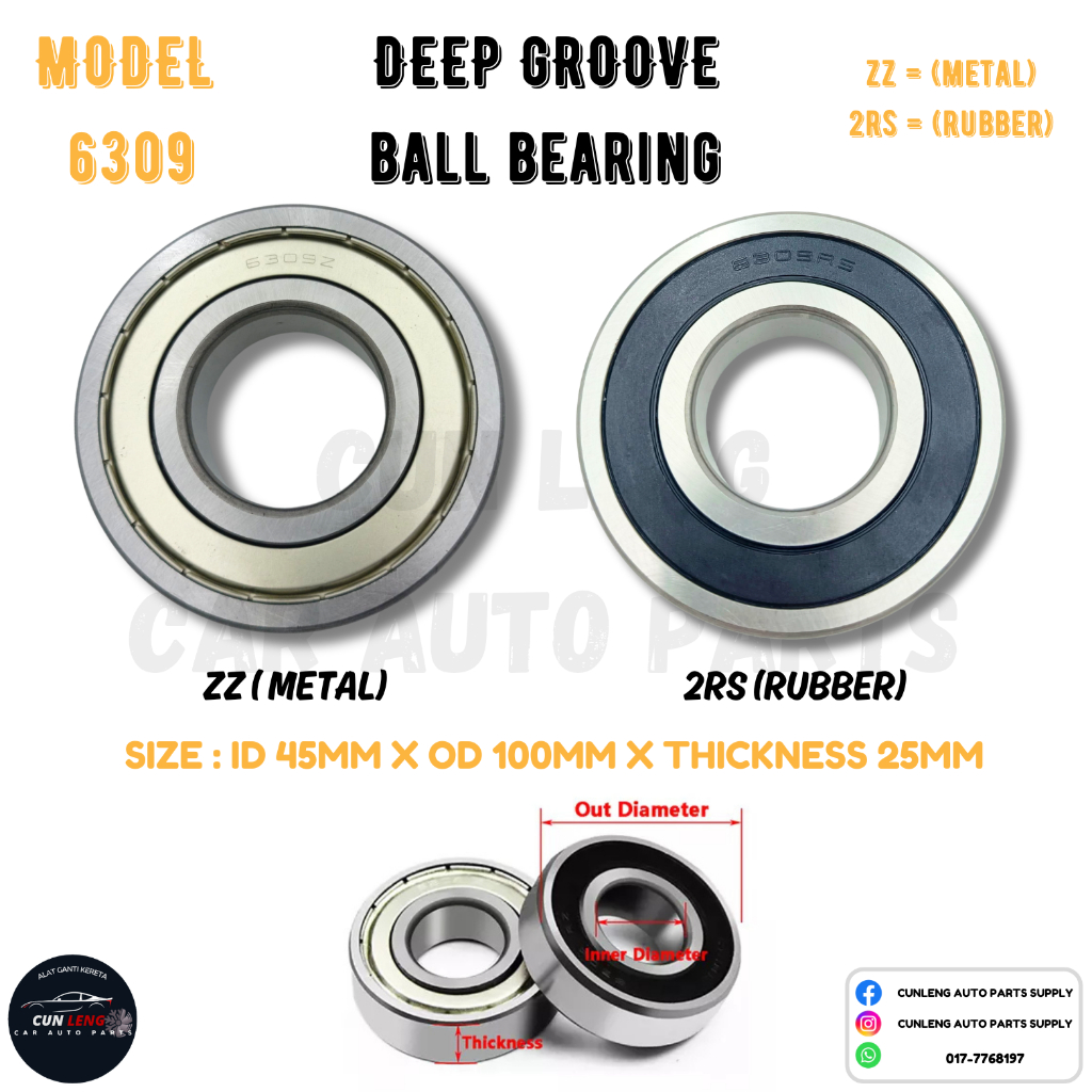 Deep Groove Ball Bearing 6309 6310 ZZ (Steel) /2RS (Rubber) | Shopee ...
