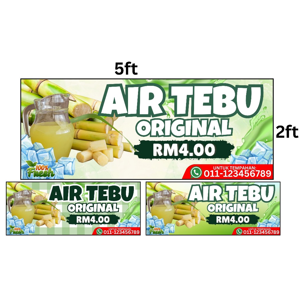 AIR TEBU CUSTOM SIZE Banner Niaga 2ft x 5ft Free 4 Lubang | Shopee ...
