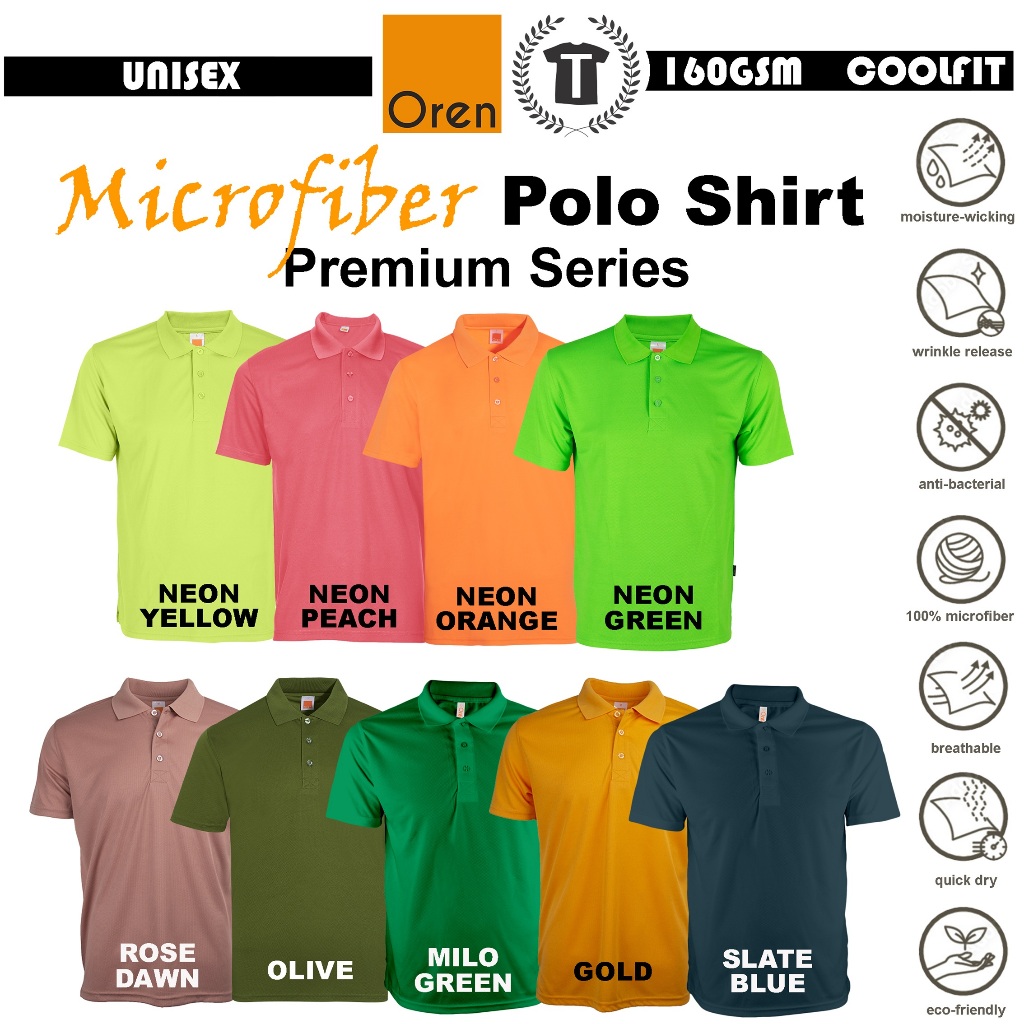 【Premium】Microfiber Plain Collar Shirt Neon Series/Olive/Rose Dawn/Milo ...