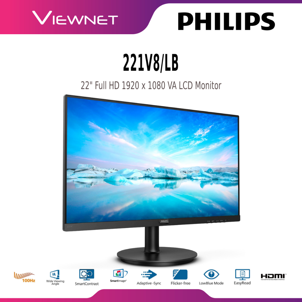 PHILIPS 22" 221V8/LB LED FULL HD (1920x1080 @75HZ) VA PANEL FLAT LCD ...
