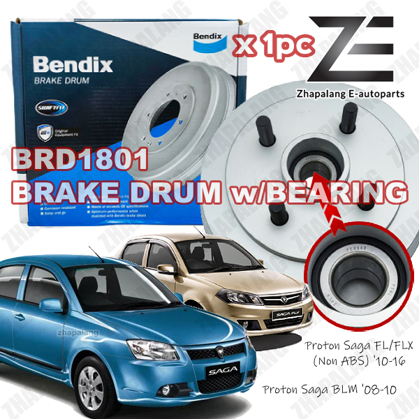 Bendix BRD1801 Rear Brake Drum - Proton Saga BLM CVT FL FLX NO ABS ...