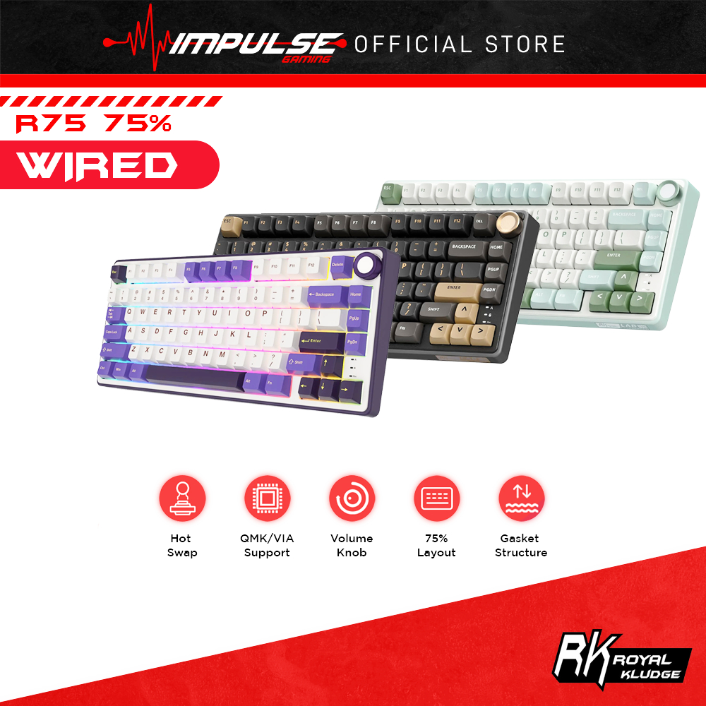 RK Royal Kludge R75 Wired Mechanical Keyboard - Hot Swap, Volume Knob ...