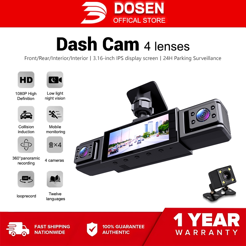 DOSEN 4 Camera Dash cam 24H Parking Surveillance 1080P HD for Car Front ...