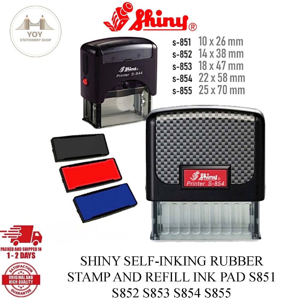 SHINY SELF-INKING RUBBER STAMP AND REFILL INK PAD S851 S852 S853 S854 S855 PREINK CHOP PRINTER ...