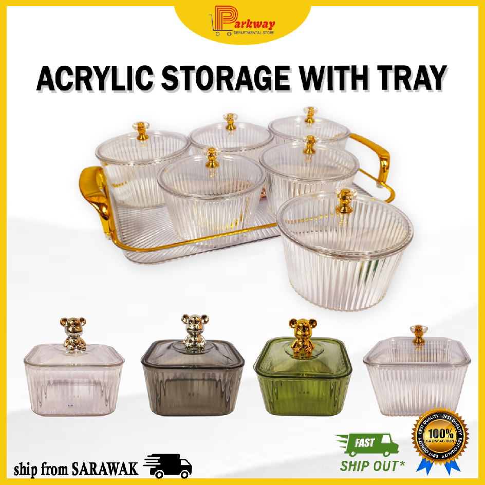 6IN1 Bekas Biskut With Tray Set / Acrylic Bekas Kuih Raya / Snack Tray ...