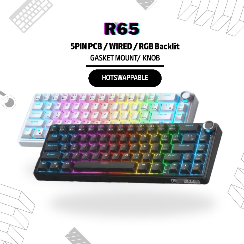 Royal Kludge R65 Mechanical Keyboard with knob Wired Hotswappable ...